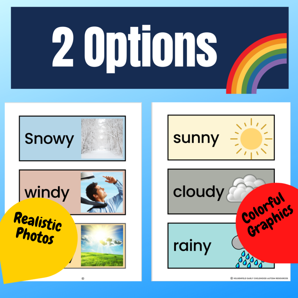 Preschool Weather Cards for Pocket Chart or Magnet Board Realistic ...
