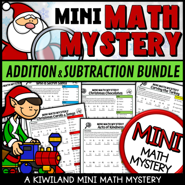 Christmas Mini Math Mystery 2 Digit Addition and Subtraction Regrouping ...