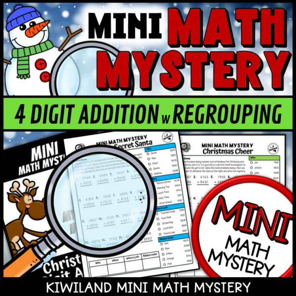 Mini Math Mystery Christmas 4 Digit Addition with Regrouping | Made By ...