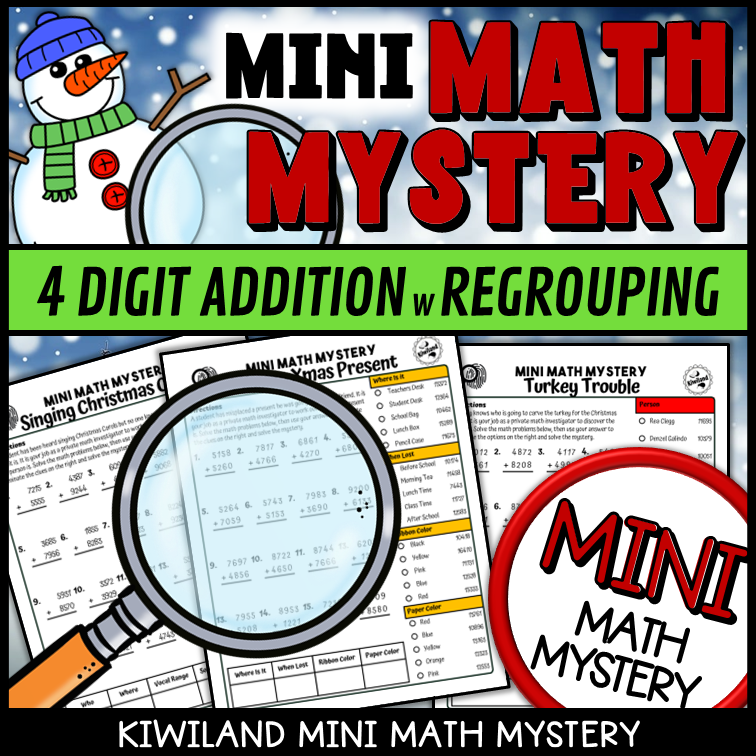 Mini Math Mystery Christmas 4 Digit Addition with Regrouping | Made By ...