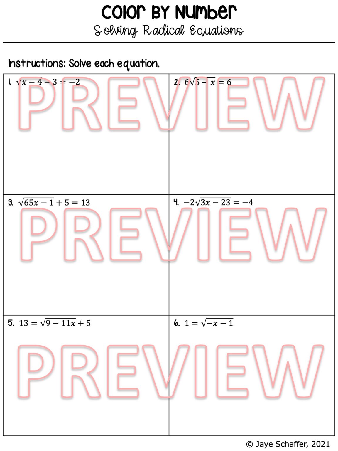Solving Radical Equations Coloring Activity | Made By Teachers