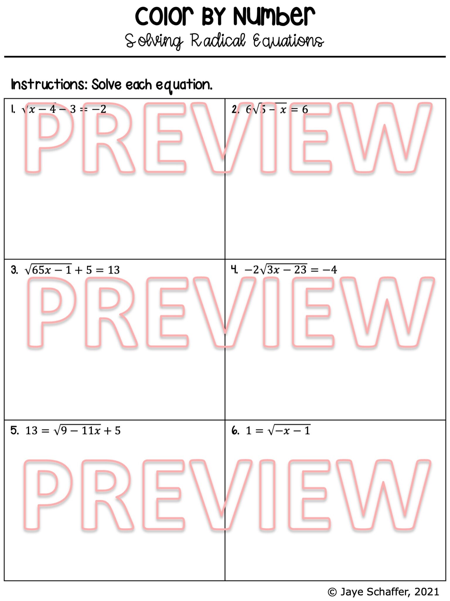 Solving Radical Equations Coloring Activity | Made By Teachers