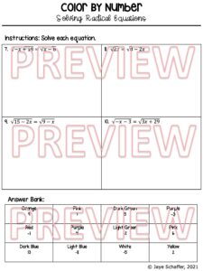 Solving Radical Equations Coloring Activity | Made By Teachers