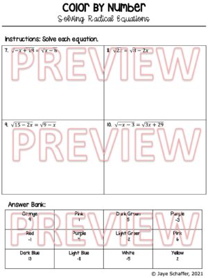 Solving Radical Equations Coloring Activity - Made By Teachers