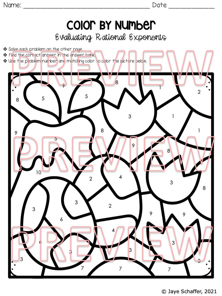 Evaluating Rational Exponents Coloring Activity | Made By Teachers