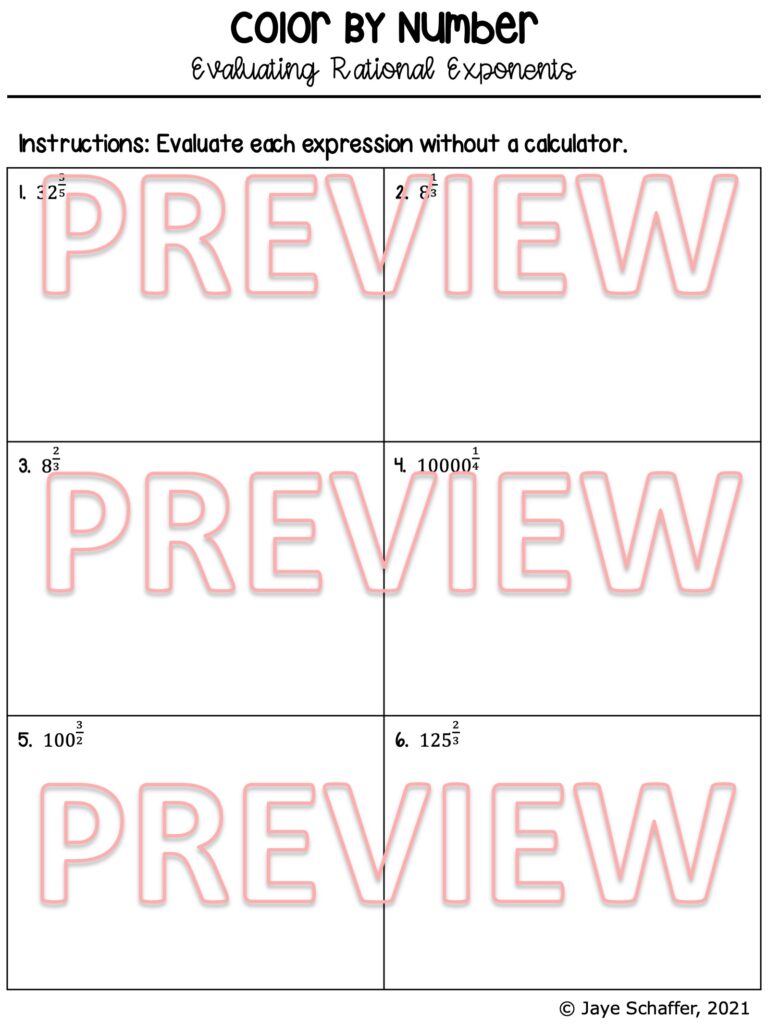 Evaluating Rational Exponents Coloring Activity | Made By Teachers