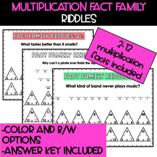 Multiplication Fact Family Practice - Fact Family Riddles | Made By ...