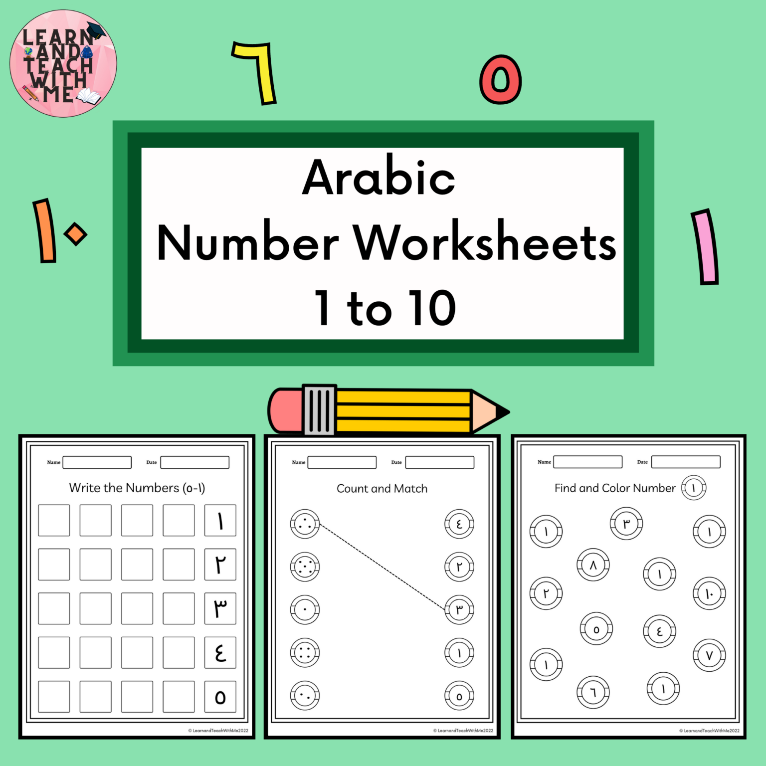 Arabic Numbers 1-10 Trace, Write and Color Worksheets | Made By Teachers