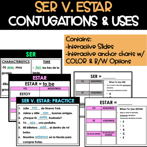 Ser v. Estar Interactive Teaching Slides and Notebook Pages | Made By ...
