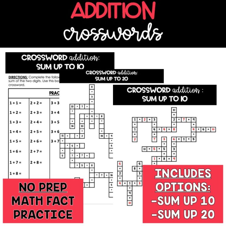 FACT FLUENCY: Addition Crossword Puzzles | Made By Teachers