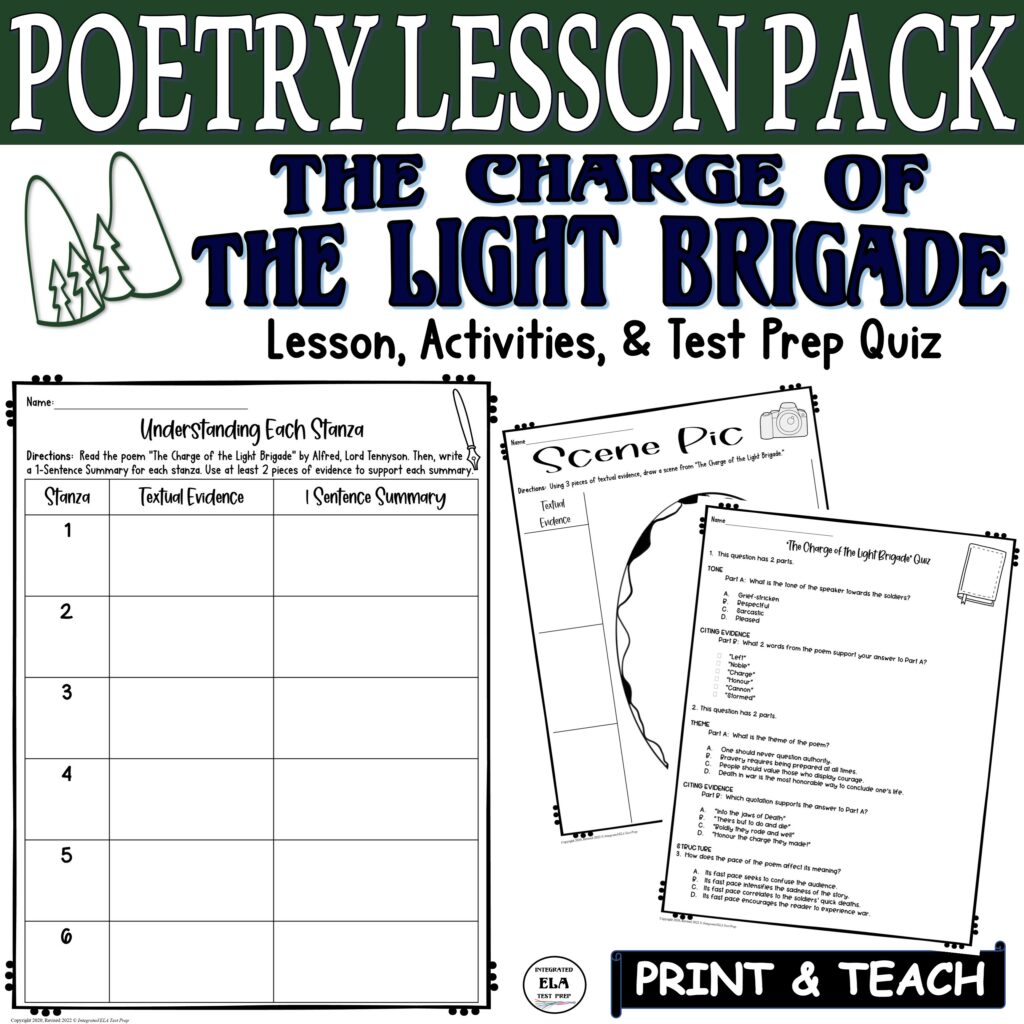 The Charge of the Light Brigade Quiz Activities Poetry Comprehension ...
