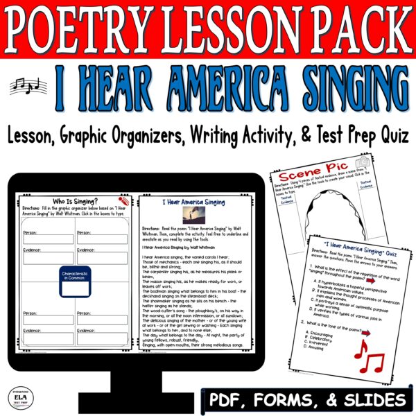 I Hear America Singing Quiz Activities Walt Whitman Poem Google TM ...