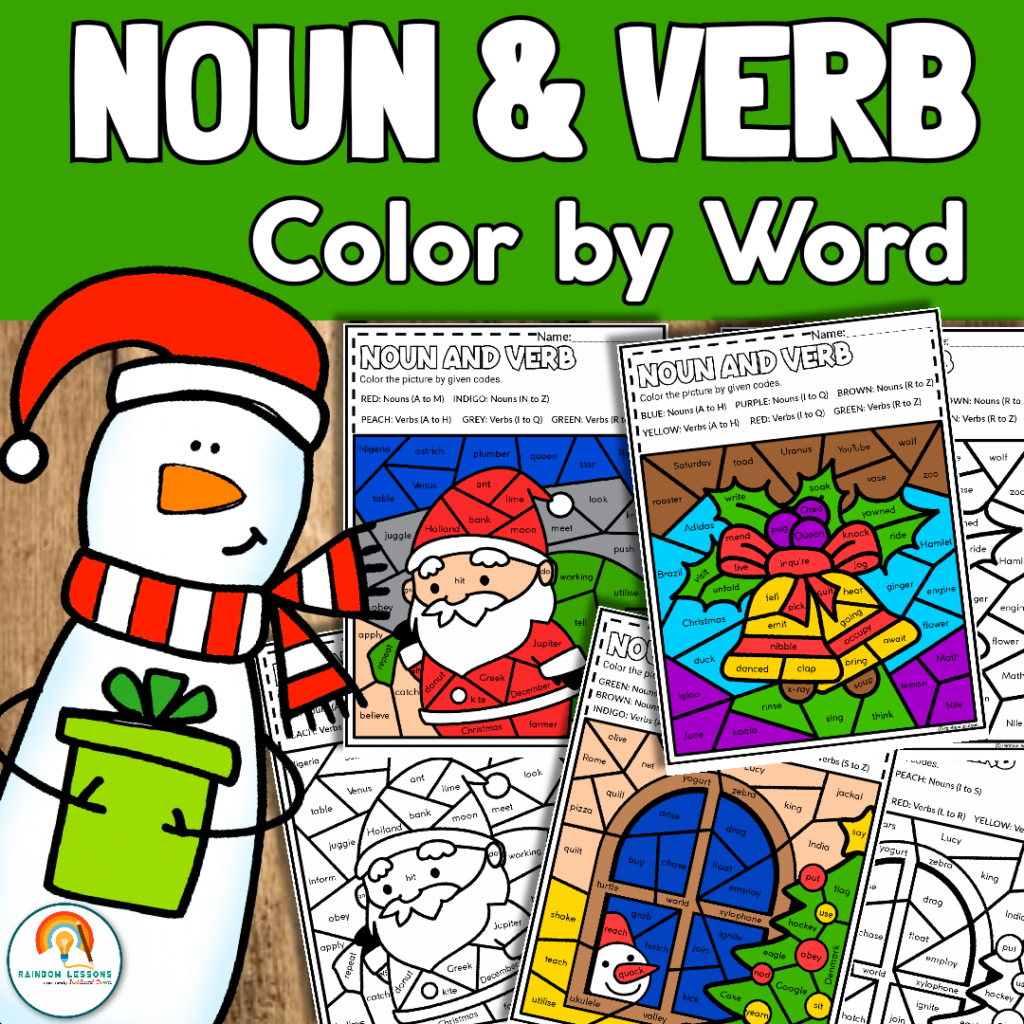 Christmas Coloring Pages | Color by Code Christmas Worksheets | Nouns ...