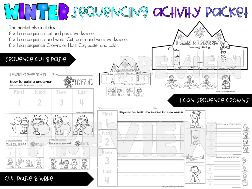 Winter Sequencing Mats and Activity Packet with Sequencing Crowns or ...