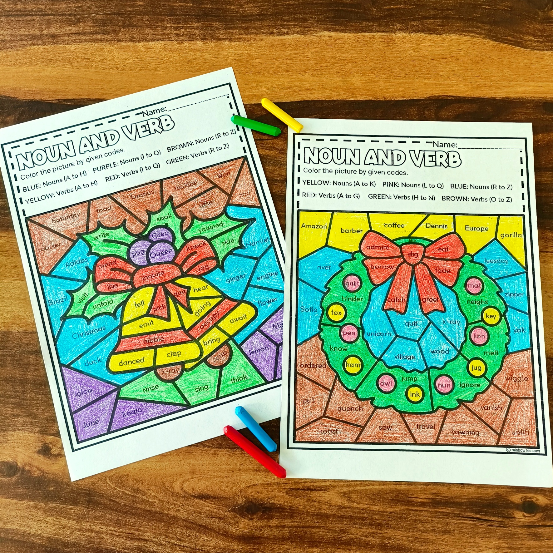 Christmas Coloring Pages | Color by Code Christmas Worksheets | Nouns ...