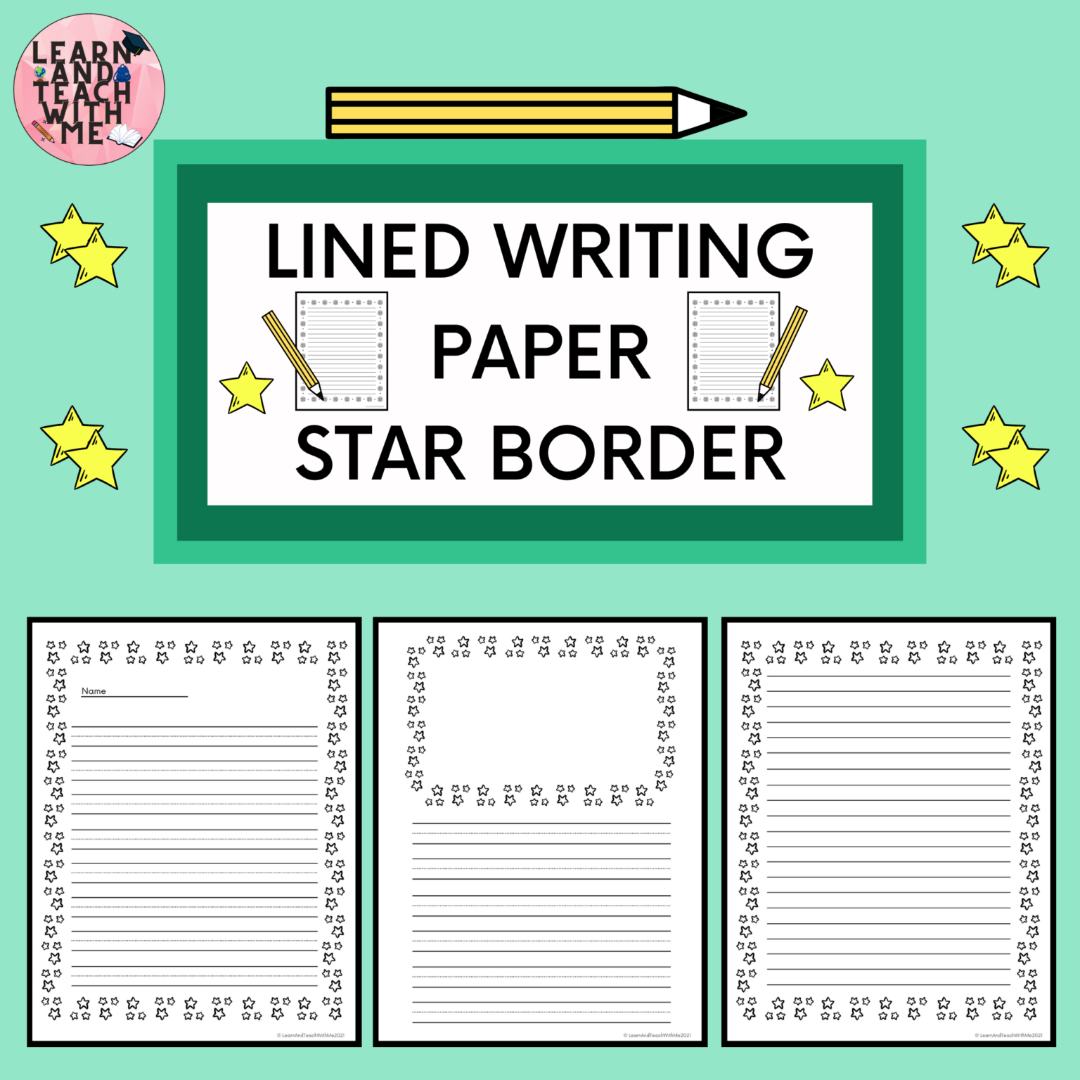 Star Borders Lined Writing Papers with Picture Boxes | Made By Teachers