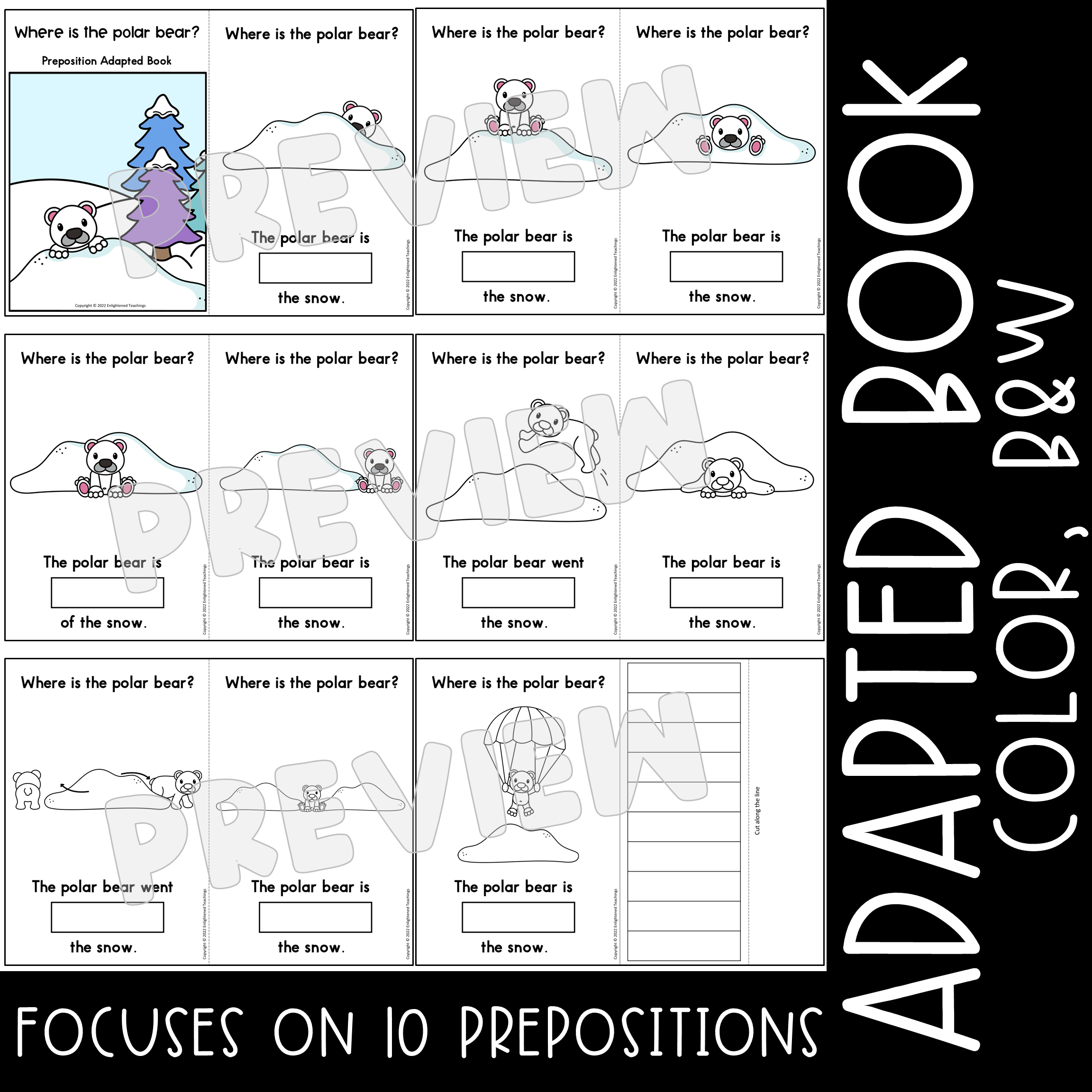Winter Preposition Adapted Book Interactive Booklet Flash Cards - Polar ...