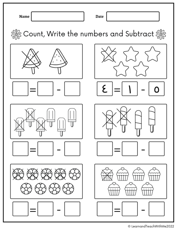 Arabic Subtraction Worksheets 1 to 10 | Made By Teachers