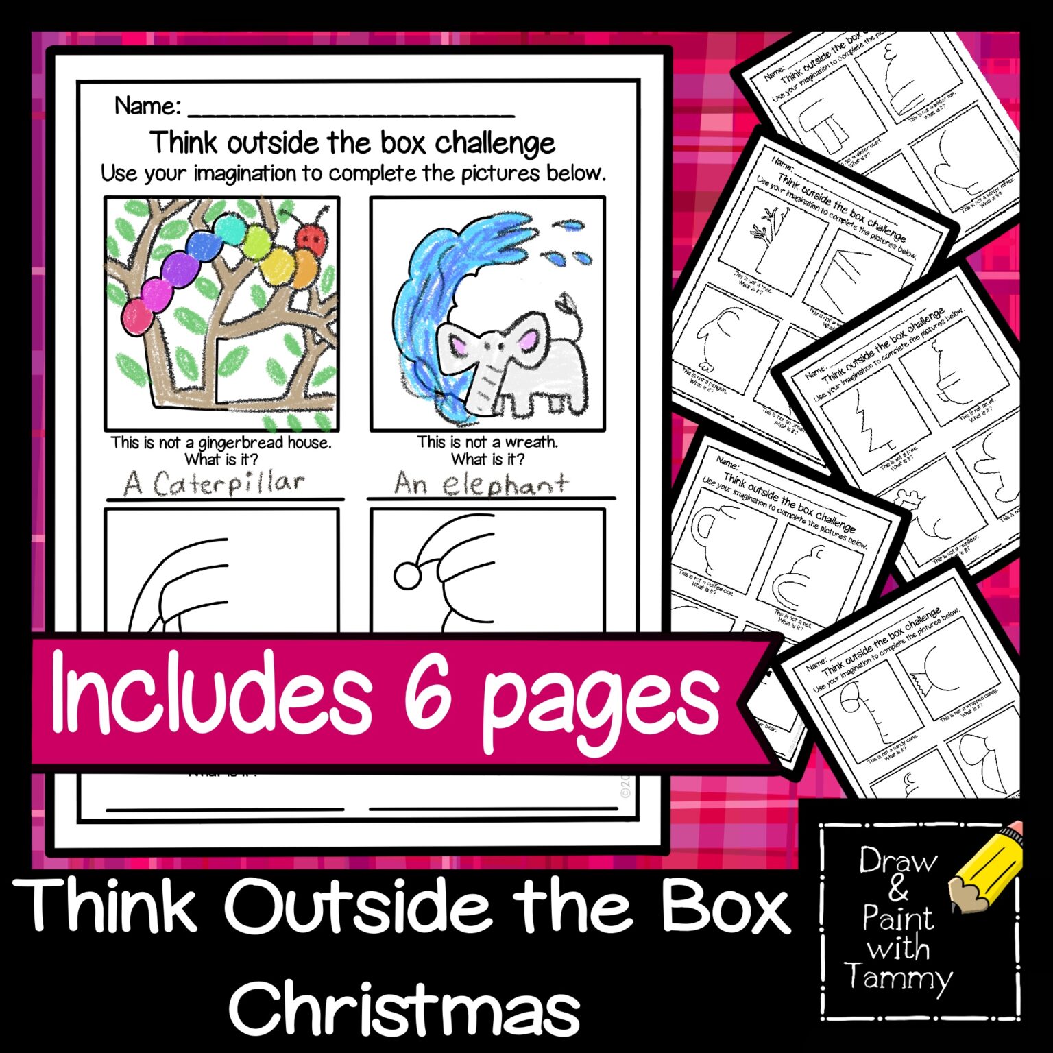 Outside the Box Drawing Challenge Christmas Theme Art Activity Art Sub ...