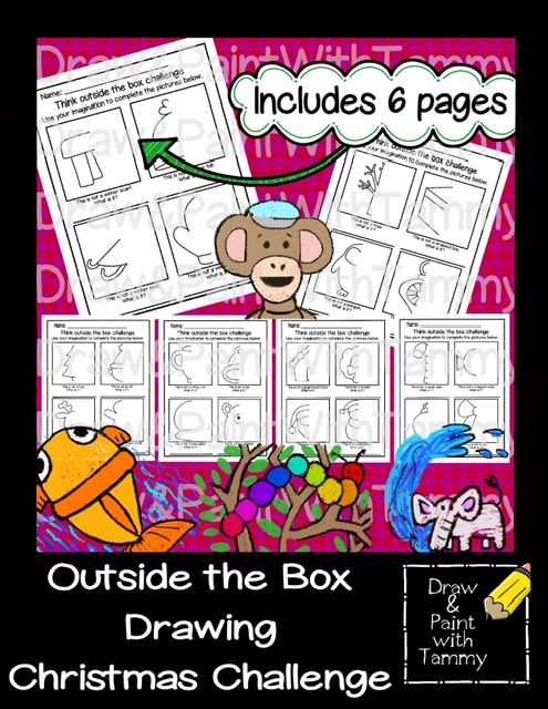 Outside the Box Drawing Challenge Christmas Theme Art Activity Art Sub ...