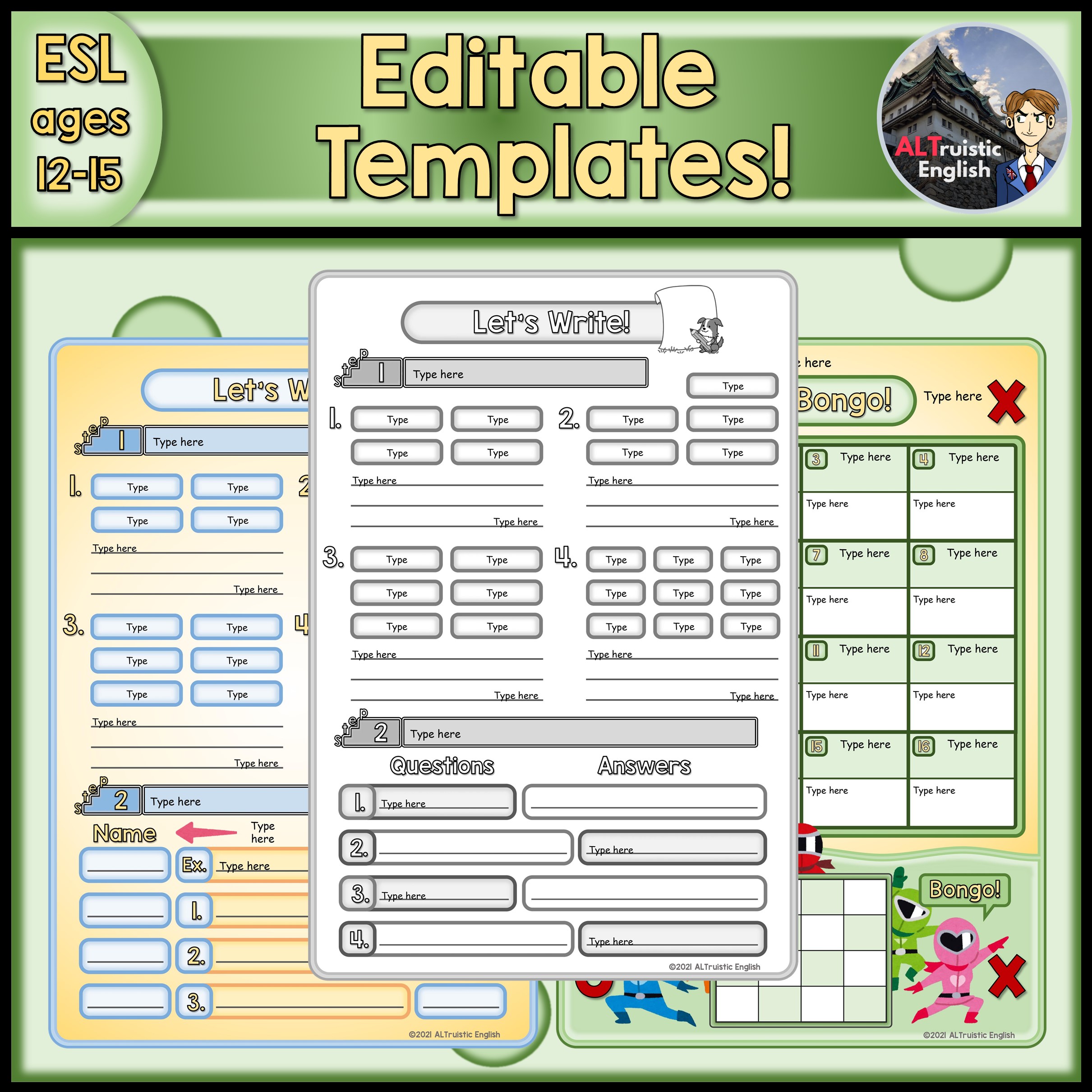 Editable Bingo English Grammar Review Game and Activity Worksheets ESL ...