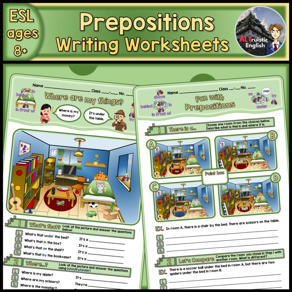 ESL Preposition Editable Writing Worksheets, Lesson Plan and PowerPoint ...
