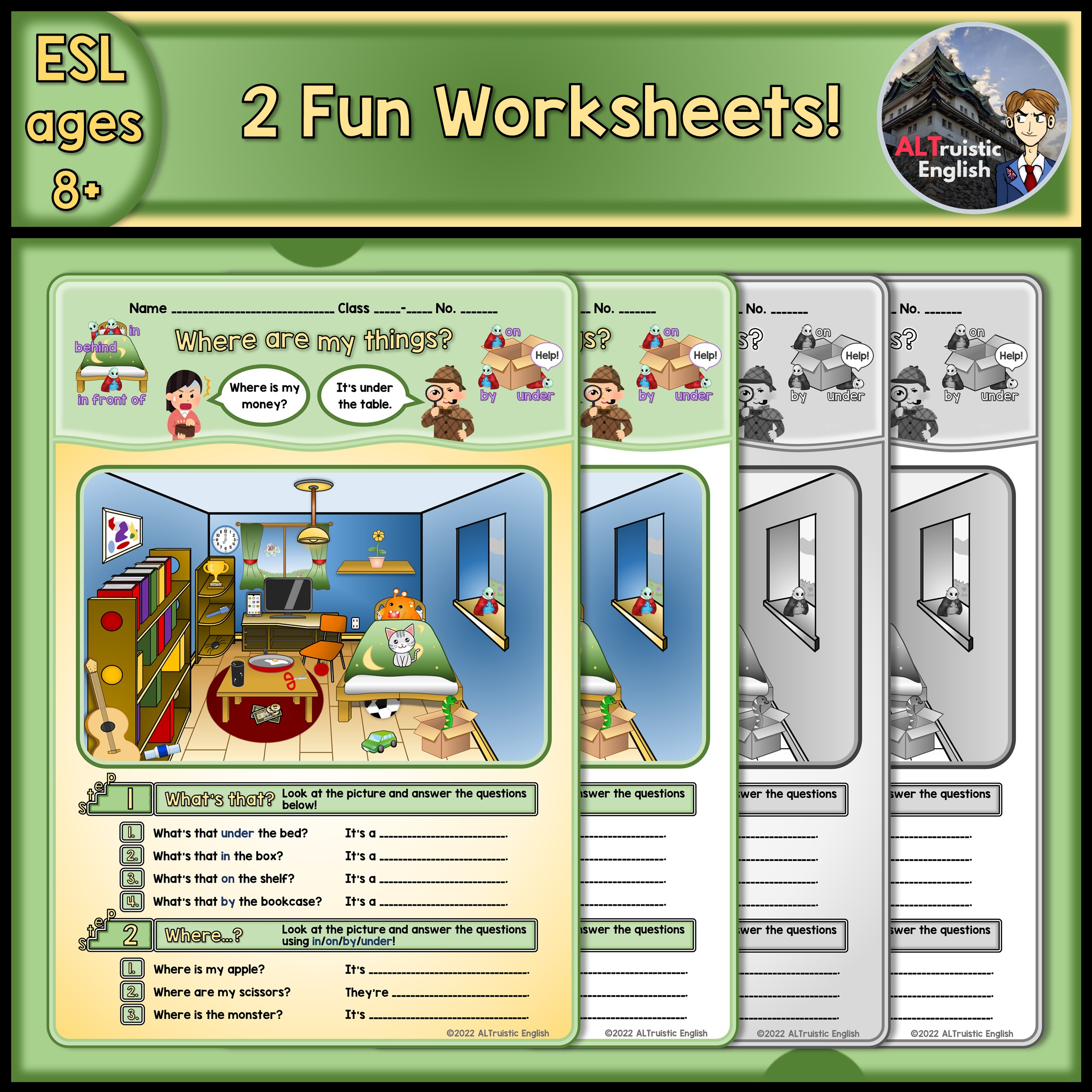 ESL Preposition Editable Writing Worksheets, Lesson Plan and PowerPoint ...