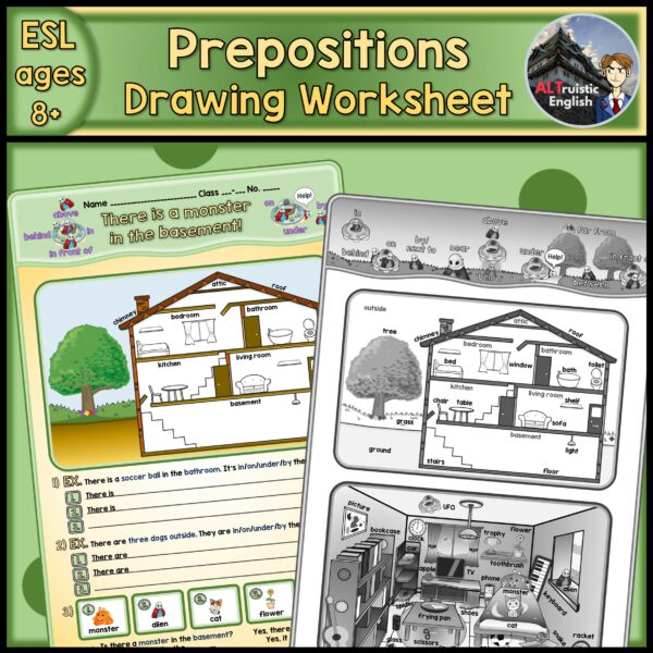 ESL Preposition Drawing Speaking Writing Activity Worksheet Lesson Plan ...