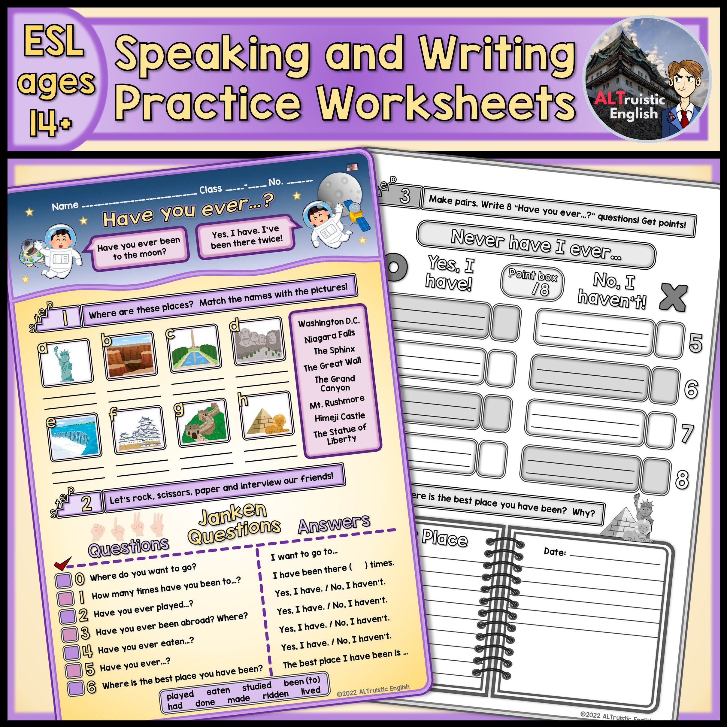 Present Perfect "Have you ever...?" Speaking and Writing Activity ...