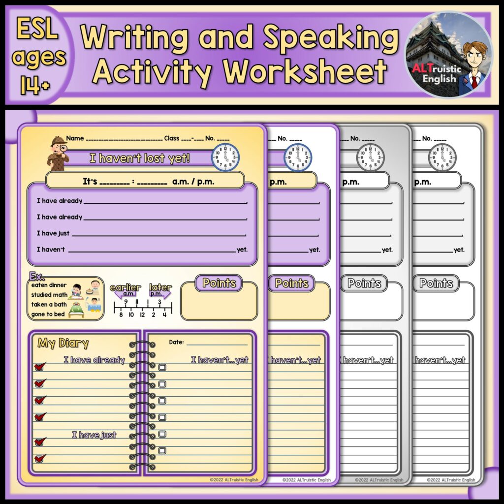 Present Perfect Already / Just / Yet Speaking and Writing Activity ...