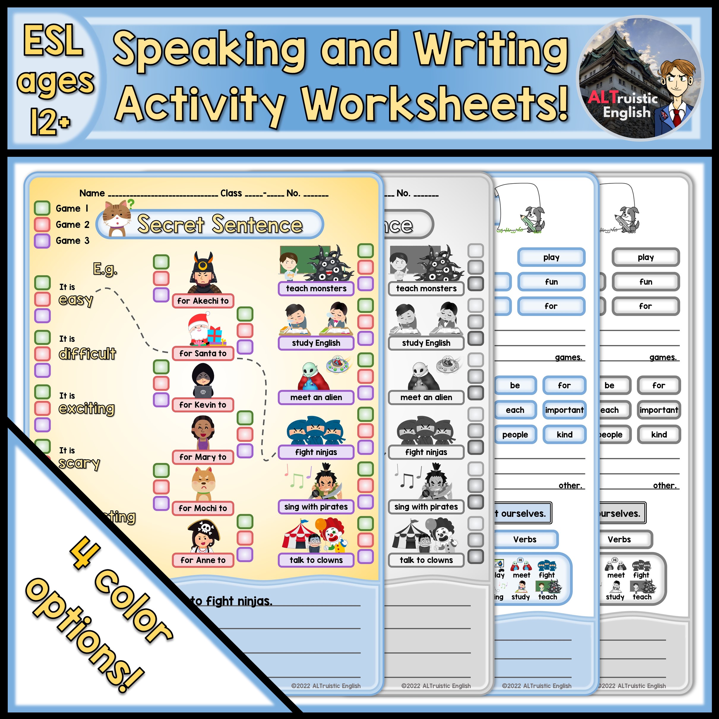 It is Adjective for Person to Verb Speaking and Writing Activity ...