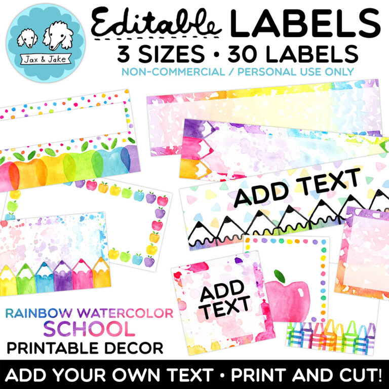 Editable Rainbow Watercolor Classroom Labels, Name Tags, and Book Bin ...