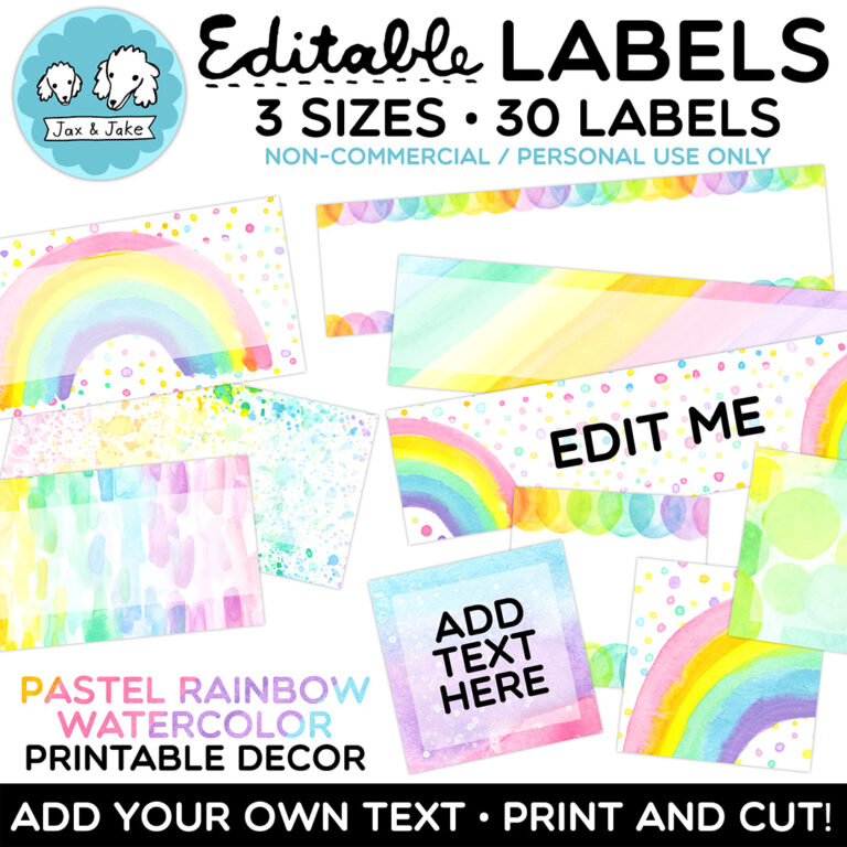 Editable Pastel Rainbow Watercolor Classroom Labels, Name Tags, Book ...