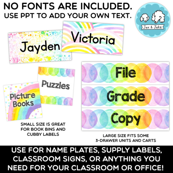 Editable Pastel Rainbow Watercolor Classroom Labels, Name Tags, Book ...