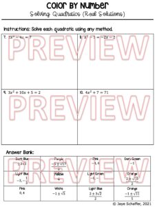 Solving Quadratic Equations Coloring Activity | Made By Teachers