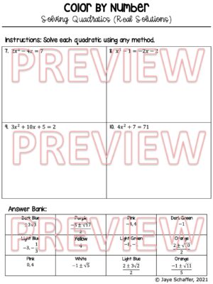 Solving Quadratic Equations Coloring Activity | Made By Teachers