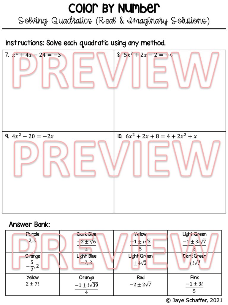 Solving Quadratic Equations Coloring Activity | Made By Teachers