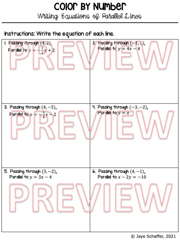 Writing Linear Equations of Parallel Lines Coloring Activity | Made By ...