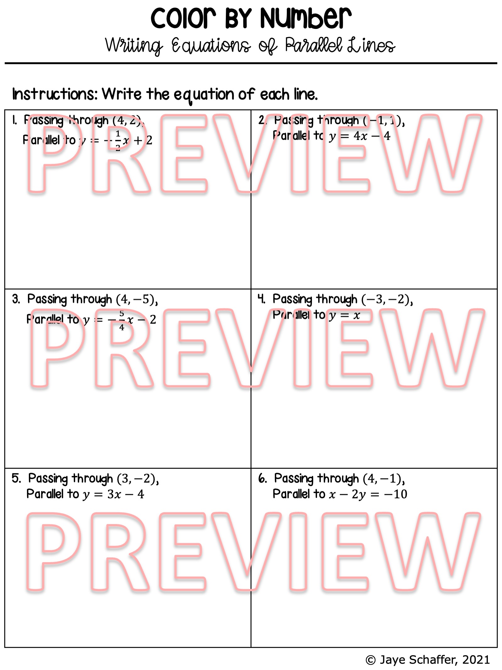 Writing Linear Equations of Parallel Lines Coloring Activity | Made By ...
