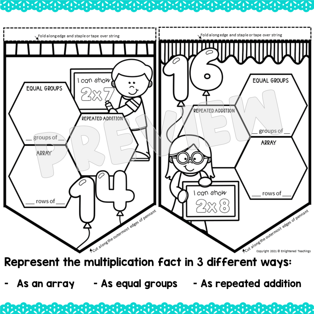 Multiplication Fact Pennants- 2 Times Tables - Ways to represent ...