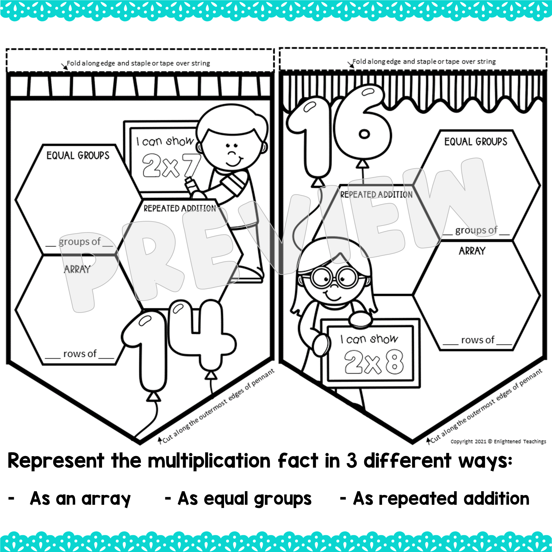 Multiplication Fact Pennants- 2 Times Tables - Ways to represent ...
