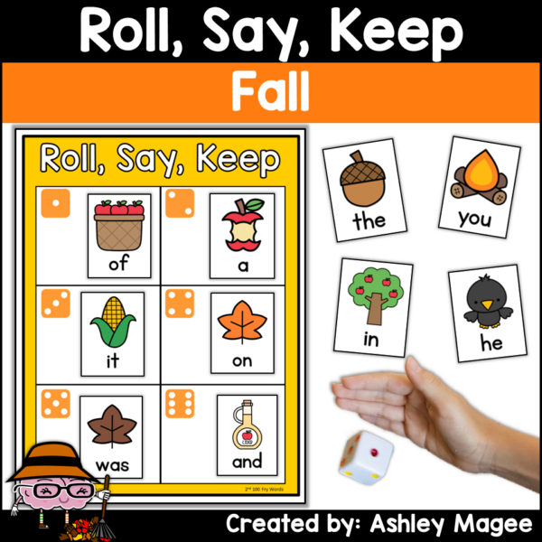 Fall Sight Word Activity Roll, Say, Keep with First 300 Fry Words Game ...