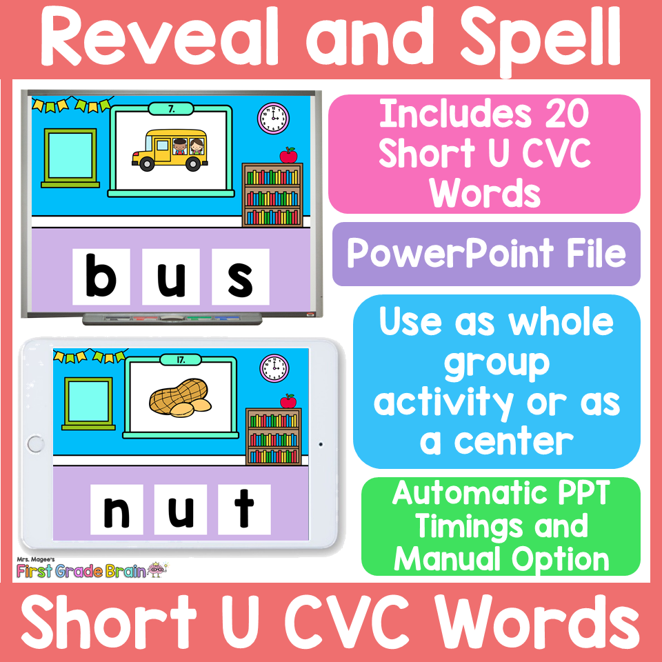 Short U Phonics Activity CVC Word Work Interactive PowerPoint - Reveal ...