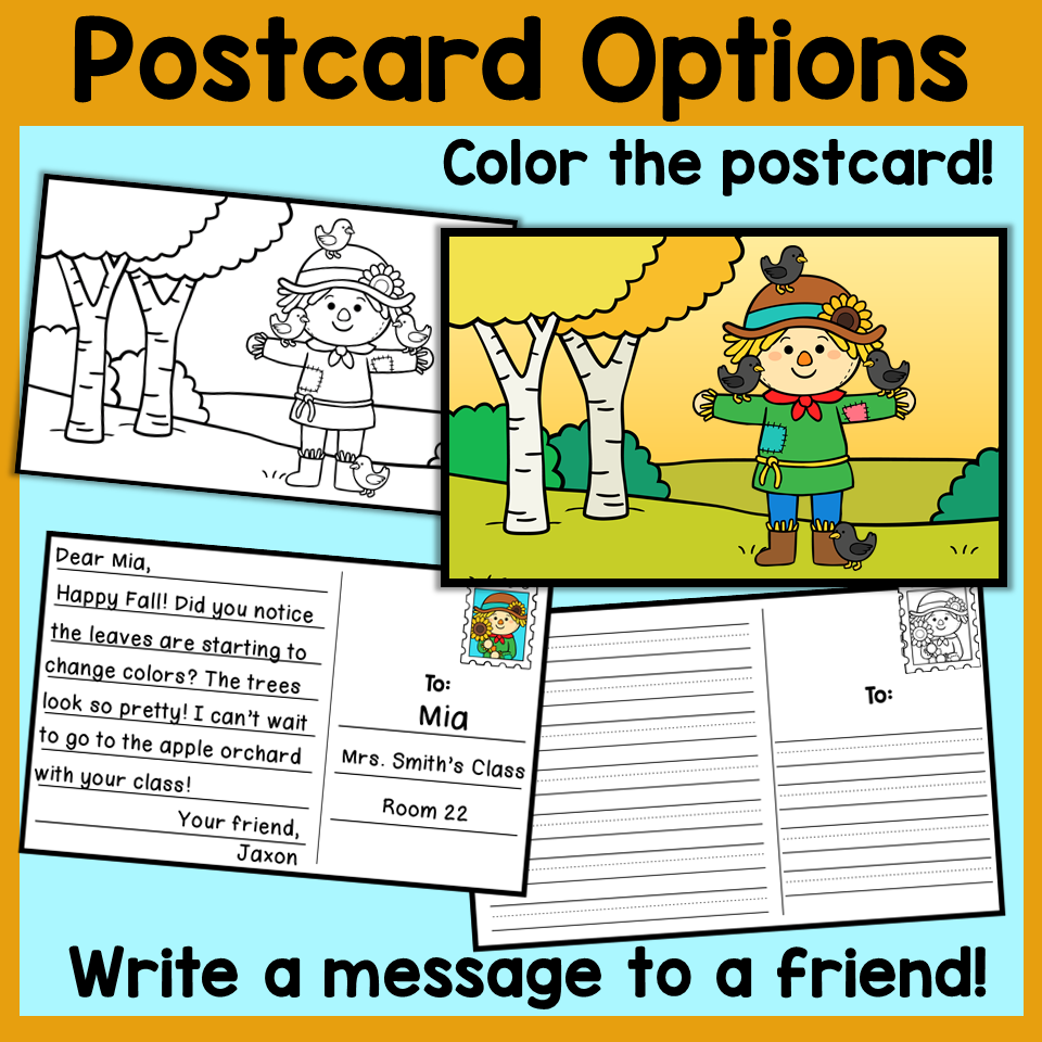 Postcards for Pals: Fall Themed Writing Activity Center Station Letter ...