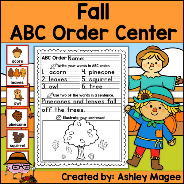 Fall ABC Order Writing Literacy Center Station with differentiation ...