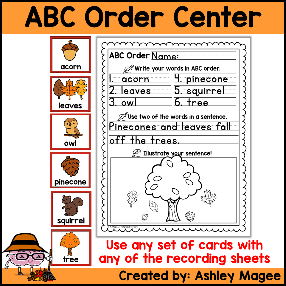 Fall ABC Order Writing Literacy Center Station with differentiation ...