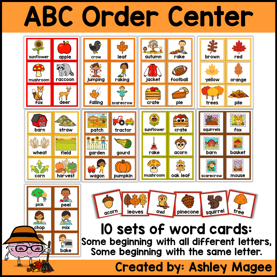 Fall ABC Order Writing Literacy Center Station with differentiation ...
