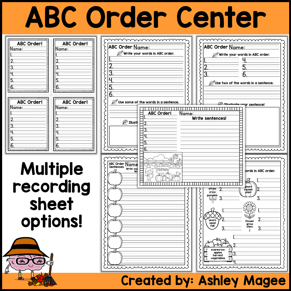 Fall ABC Order Writing Literacy Center Station with differentiation ...