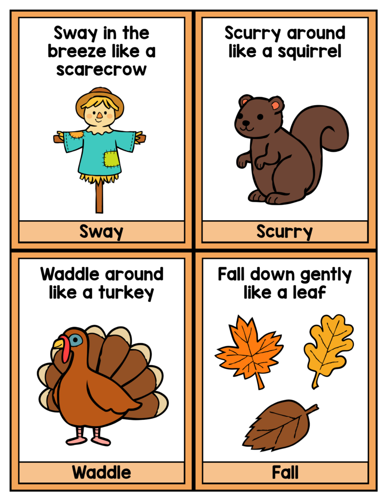 Move It! Movement Cards Fall Theme Brain Breaks for Gross Motor ...