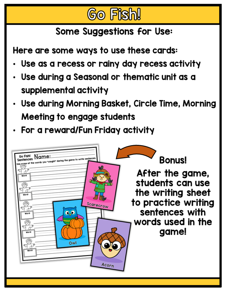 Fall Seasonal Fun Go Fish Game - Themed Game and Writing | Made By Teachers